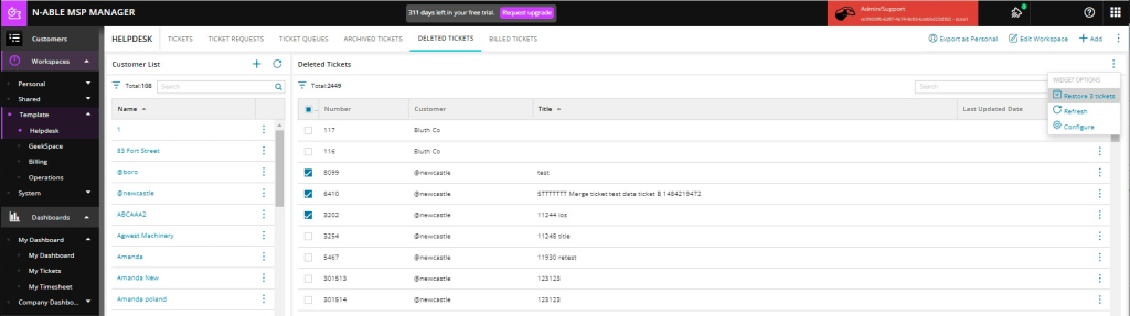 MSP Manager: New Restore Deleted Tickets Widget | N-able Status